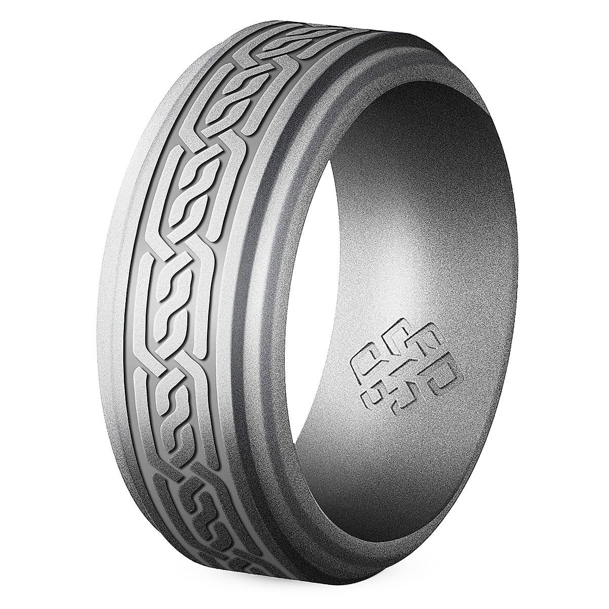 Knot Theory Celtic Silicone Ring for Men - Smooth Silver Size 13, Breathable Comfort Fit 8mm Bandwidth