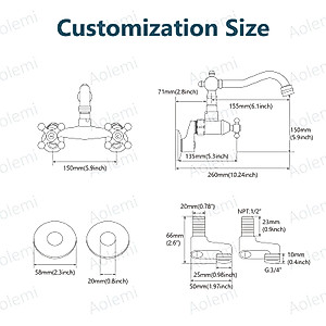 Aolemi Wall Mounted Kitchen Faucet Wall Mount Laundry Sink Faucet,with 2 Cross Handle and 6 Inch Spout,Adjustable Center 3 Inch to 9 Inch,Matte Black