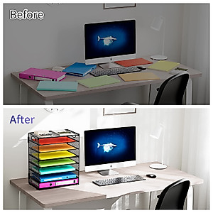 Marbrasse Paper Organizer Letter Tray, 8 Tier Mesh File Organizer with Handle, Paper Sorter Desk Organizer for Home Office Supplies - Black