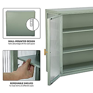 HomSof Wall Cabinet Haze Double Glass Door Detachable Shelves for Office, Dining, Living Room, Kitchen and Bathroom, Mint Green
