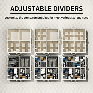 Aokeyee Shoe Organizer for Closet,2 Pack Foldable Shoe Storage Organizer Box Bin w/Adjustable Dividers and Clear Cover, Fits up to 16-32 Pairs, (Beige)