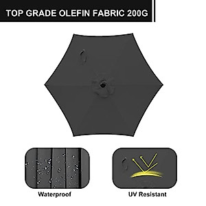 windaze 7.5ft Patio Table Umbrella - Outdoor Market Umbrella with Push Button Tilt and Crank for Garden, Lawn, Backyard, Deck, Pool and Beach, Black