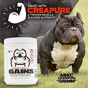 Muscle Bully Gains - Mass Weight Gainer for Dogs, Whey Protein, Flax Seed (for Bull Breeds, Pit Bulls, Bullies) Increase Healthy Natural Weight, Made in The USA (90 Servings)