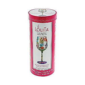 Enesco Designs by Lolita Bejeweled Butterfly Artisan Hand-Painted Wine Glass, 1 Count (Pack of 1), Multicolor
