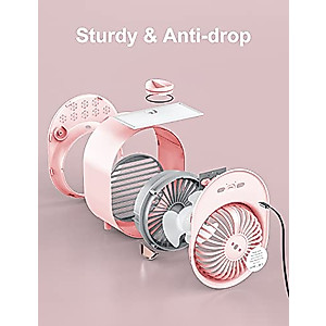 Harmohom Misting Fan Portable, Mini Air conditioner Fan, Small Desk Fan with 3 Adjustable Speeds, USB Quiet Personal Mist Fan with Colorful Nightlight for Travel Outdoor Office Makeup (Pink)