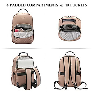 LOVEVOOK Laptop Backpack for Women 17.3 inch,Cute Womens Travel Backpack Purse,Professional Laptop Computer Bag,Waterproof Work Business College Teacher Bags Carry on Backpack with USB Port,Brown