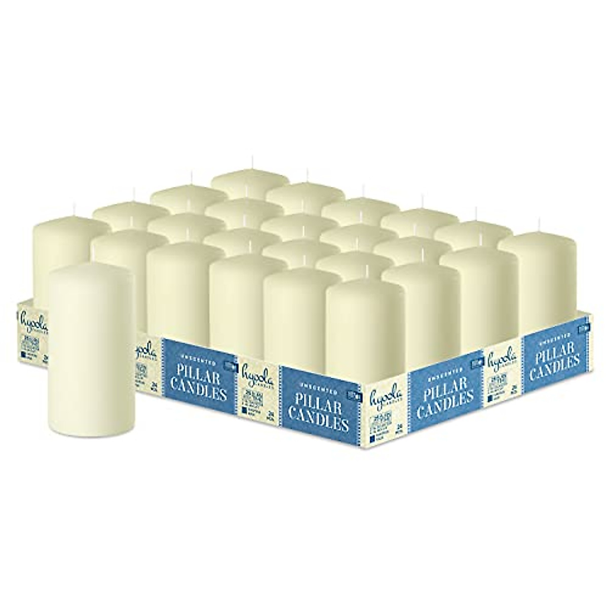 HYOOLA Ivory Pillar Candles 2-inch x 4-inch - 24 Pack Unscented Bulk Pillar Candles - European Made