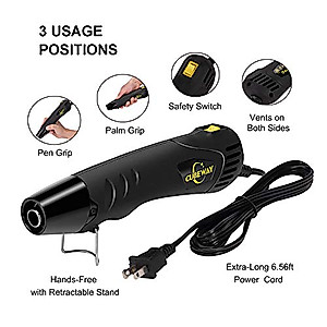 Mini Heat Gun, 350W 662°F Tiny Hot Air Gun Kit with Reflector Nozzle and Heat Shrink Tubing for Wire Connectors, Embossing Small Heat Gun for Epoxy Resin Vinyl Craft Candle Making, CUBEWAY