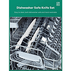 Knife Set, D.Perlla 16 Pieces White Kitchen Knife Set with Acrylic Stand, High Carbon Stainless Steel, Non Stick Coated Knife Block Set, No Rust, Non Slip Handle, Sharp Knife