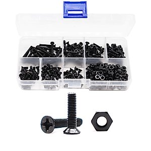 binifiMux M3 Screws Kit, M3 Flat Head Machine Screws, 360pcs (7 Sizes) M3-0.5mm Black Countersunk Flat Head Phillips Machine Screws and Hex Nuts Kit for 3D Printer Robot Project Toys RC Models