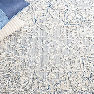 SAFAVIEH Trace Collection Area Rug - 8' x 10', Light Blue & Ivory, Handmade Floral Medallion Wool, Ideal for High Traffic Areas in Living Room, Bedroom (TRC304K)
