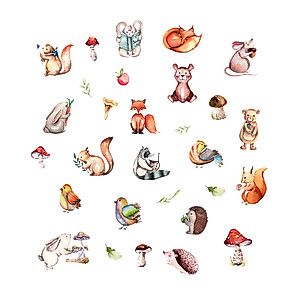 Squirrel Fox Rabbit Hedgehog Mushroom Wall Decals, Woodland Animal Wall Stickers for Kid, Forest Animals Wall Decal for Kids Room Baby Nursery Wall Decor, Kids Wall Decals, Wall Decals for Kids