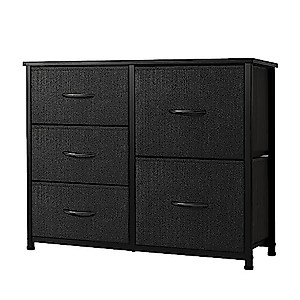 AZL1 Life Concept Storage Dresser Furniture Unit-Large Standing Organizer Chest for Bedroom, Office, Living Room, and Closet-5 Drawer Removable Fabric Bins, Black