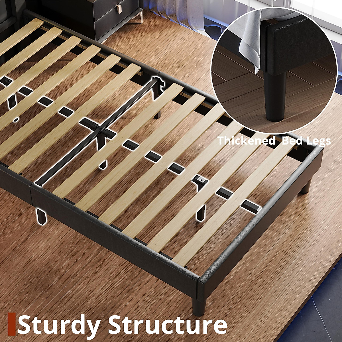 LIKIMIO Twin Bed Frames with Lighted Headboard, Upholstered Modern Cama Twin Platform Bed with Heavy Duty Supports, No Box Spring Need, Noise Free, Easy Assembly, Black