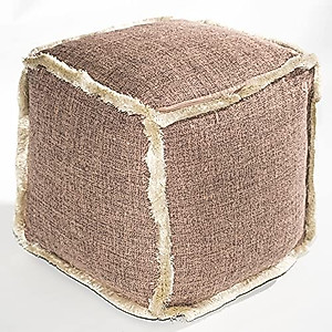 Boho Natural Jute Ottoman Pouf Upholstered 16" Turkish Handmade Rattan Cube | Tufted Square Stuffed Moroccan Rustic Patio Living Room Farmhouse Decor | Foot Stool Rest Coffee Table Sand Jute Original