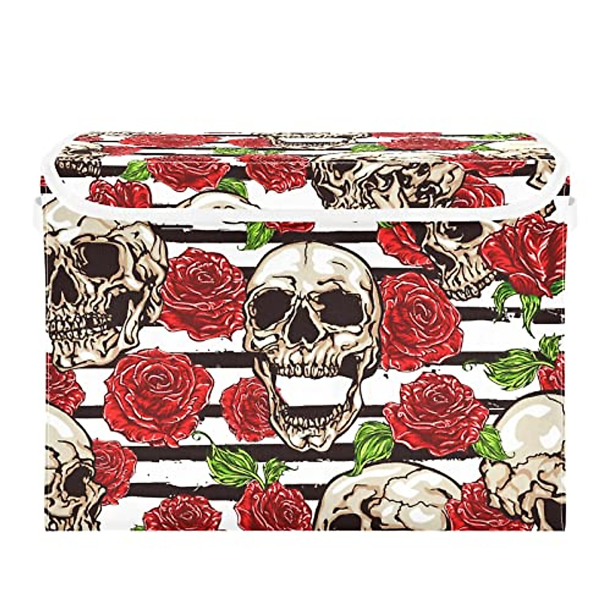 innewgogo Skulls Red Roses Storage Bins with Lids for Organizing Closet Organizers with Handles Oxford Cloth Storage Cube Box for Dog Toys