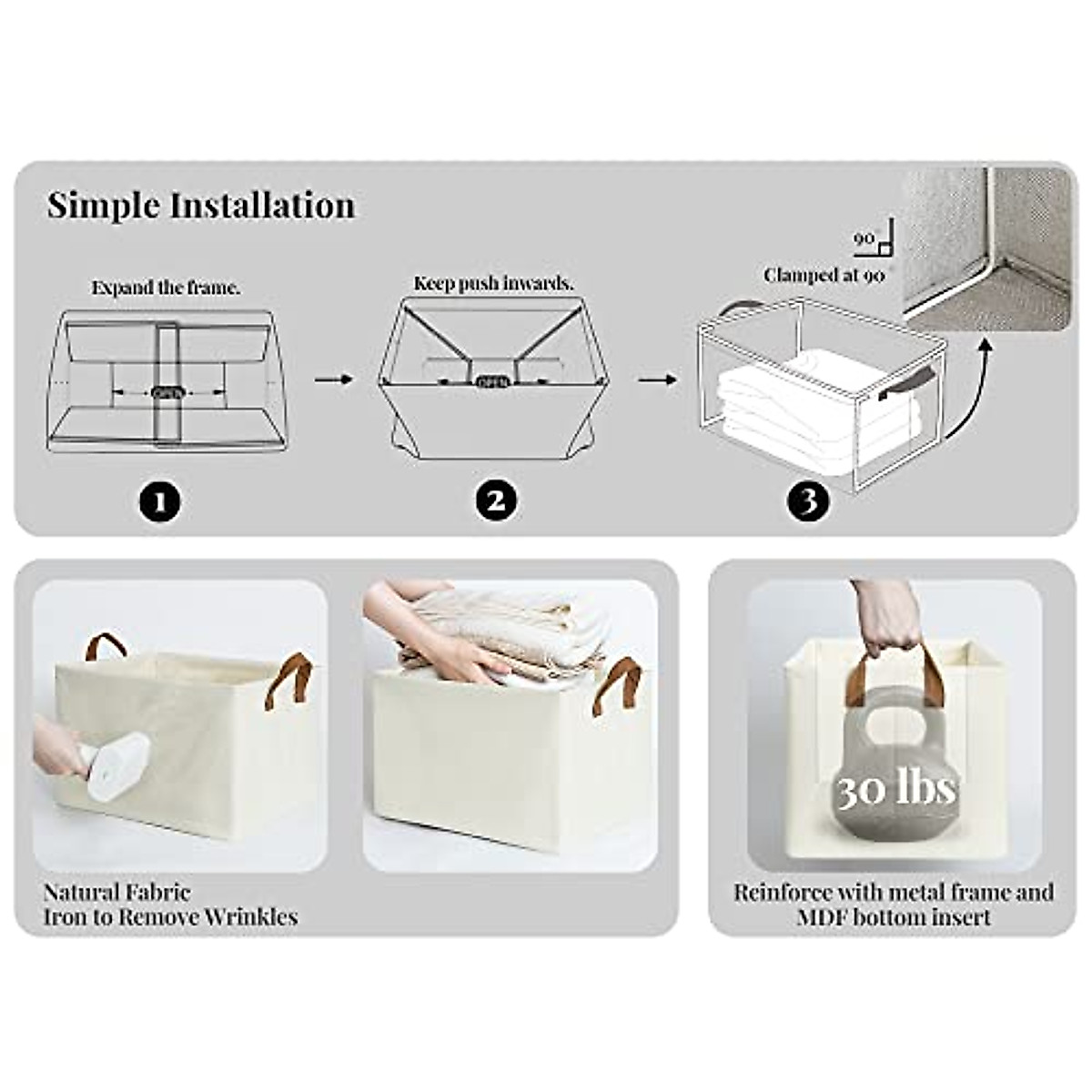 StorageWorks Storage Bins For Shelves With Metal Frame, Rectangle Storage Baskets, Beige, 2-Pack