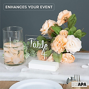 Ilyapa Acrylic Sign Holders with White Wood Stands, 8 Pack - Small 5x6 Inch Blank Table Numbers Set for Wedding