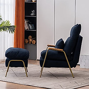 MCombo Accent Recliner Chair with Ottoman, Modern Fabric Armchair, Upholstered Sofa Bed for Living Room Bedroom, Small Space 4055 (Golden Frame, Dark Blue)