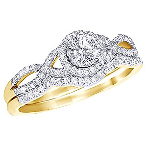 AFFY White Natural Diamond Infinity Engagement Wedding Ring Set in 14k Solid Yellow Gold (0.7 Cttw)