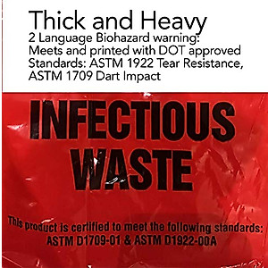 Resilia Medical - Biohazard Bags - Hazardous Waste Disposal, Meets DOT ASTM Standards for Hospital Use, Red, 40-45 Gallon, 40x46 Inches, 20 Bags