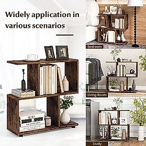 Giantex 3-Tier Geometric Bookshelf, 24" Tall Wood S-Shaped Display Shelves with Thick Foot Pads, Freestanding Open Shelves Nightstand, Floor Standing Display Shelf Bookcase, Brown