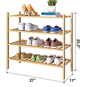 FILWH Bamboo Shoe Rack Stackable Shoe Shelf Storage Organizer for Unit Entryway Hallway and Closet Sturdy Freestanding Shoe shelf Natural (4 Tier)