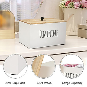 Bliss by Home Tampon Holder Storage for bathroom, Feminine Wood Container Box, Women Product Organizer, Farmhouse Décor, Pad Storage Container Box, Rustic Accessories (white)