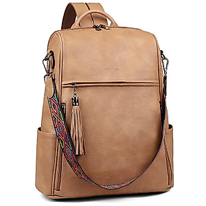 FADEON Laptop Backpack Purse for Women Large Designer PU Leather Laptop Bag, Ladies Computer Shoulder Bags