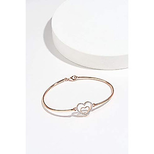 MORGAN & PAIGE 14k Rose Gold Plated Bronze Diamond Accent Two Tone Double Open Heart Bangle Bracelet, 7.25"