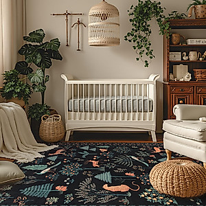 Lahome Jungle Animal Black Living Room Rug, 5x7 Washable Area Rug Soft Large Rugs for Bedroom Aesthetic, Modern Tree Classroom Playroom Rug Stain Resistant Carpet for Nursery Office Dorm, Black