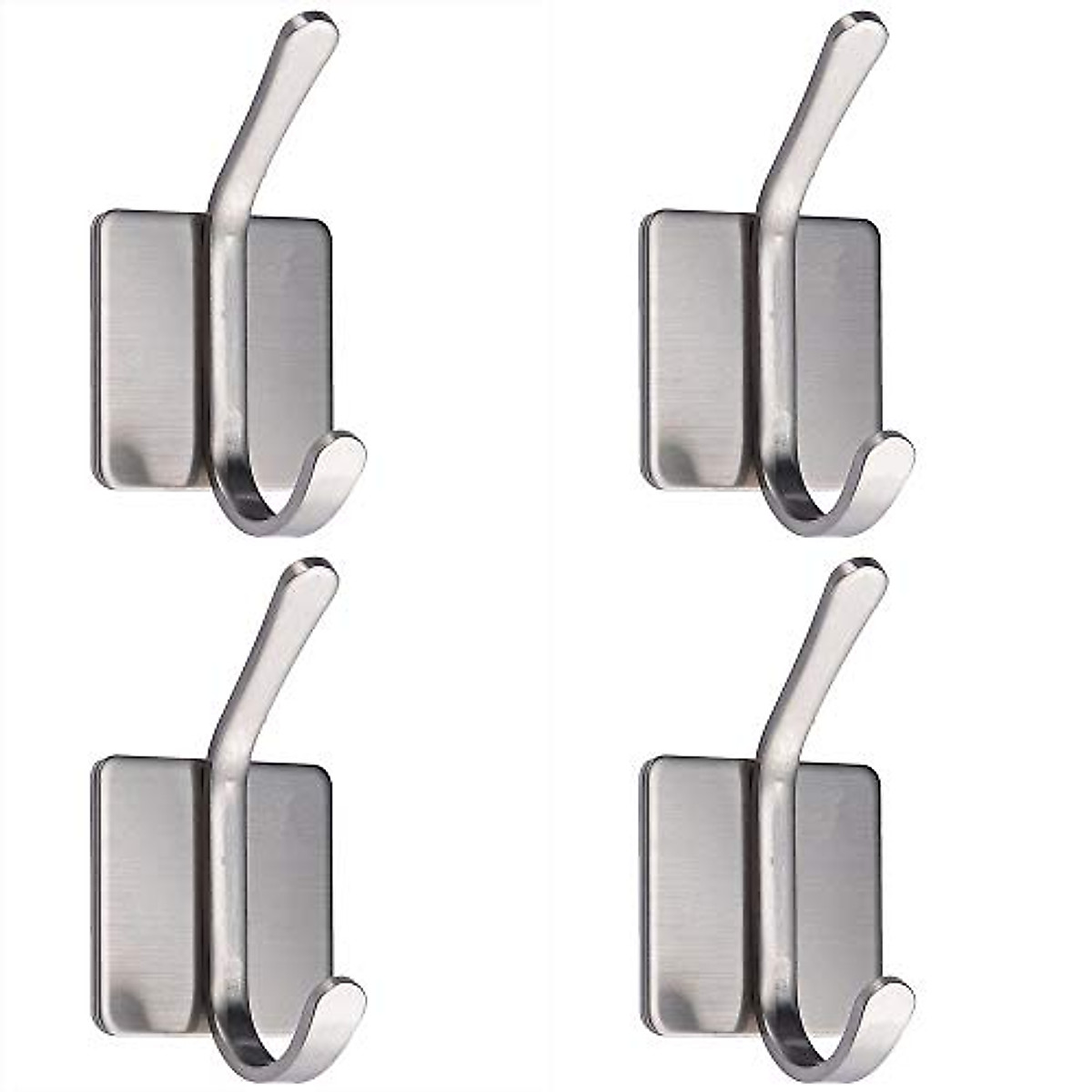 ZSYSUP 4 Pack Stainless Steel Adhesive Wall Hooks for Hanging, Seft-Adhesive Robe/Coat/Hat/Towel/Key Hooks for Bathroom Kitchen Curtain Door