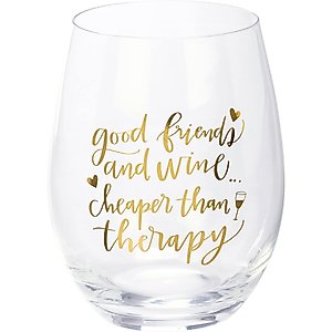 Primitives by Kathy Good Friends And Wine…Cheaper Than Therapy Wine Glass