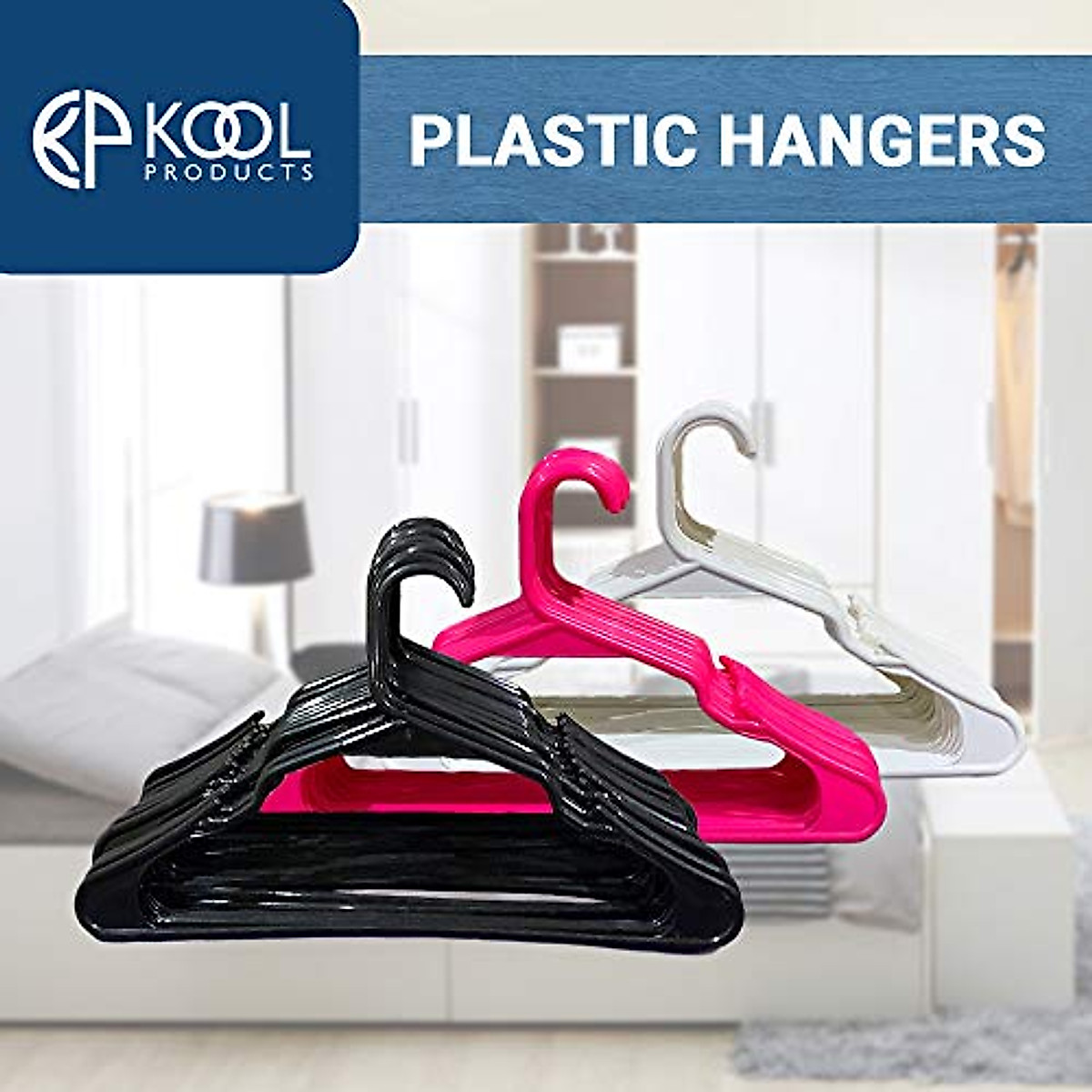 Kool Products Plastic Hangers - Tubular Clothes Hangers - Clothing Hangers - Heavy Duty Plastic Hangers Organize Adult Clothes Clever Design Reduce Creases Damages and Slips - Black Hangers - 25 Pack