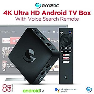 4K Ultra HD Android TV Box with Google Assistant Remote Streaming Media Player Chromecast Built-in 8GB Storage