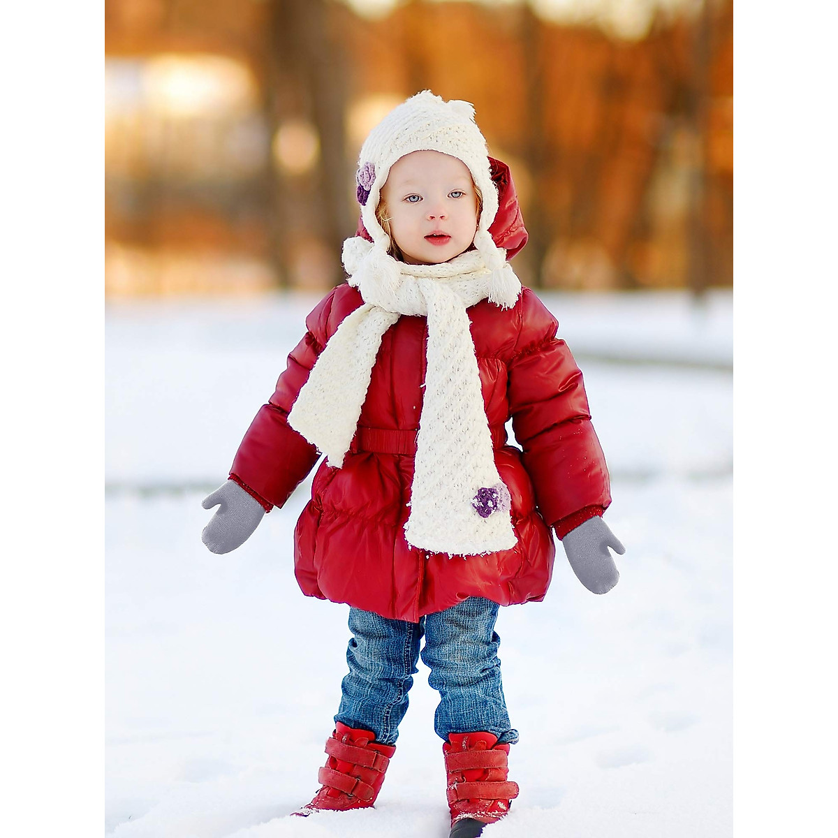 SATINIOR 3 Pairs Toddler Magic Stretch Mittens Little Girls Soft Knit Mitten Baby Boys Winter Knitted Gloves