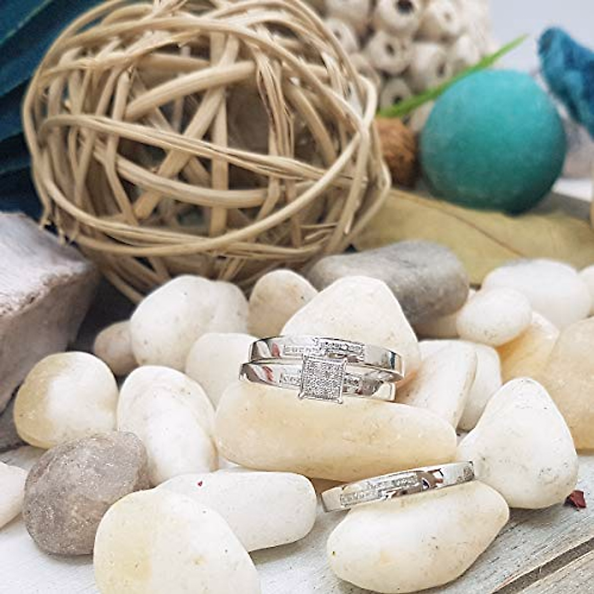 Dazzlingrock Collection 0.15 Carat (Cttw) Round White Diamond Men And Women's Micropave Engagement Ring Trio Ring Set, Sterling Silver