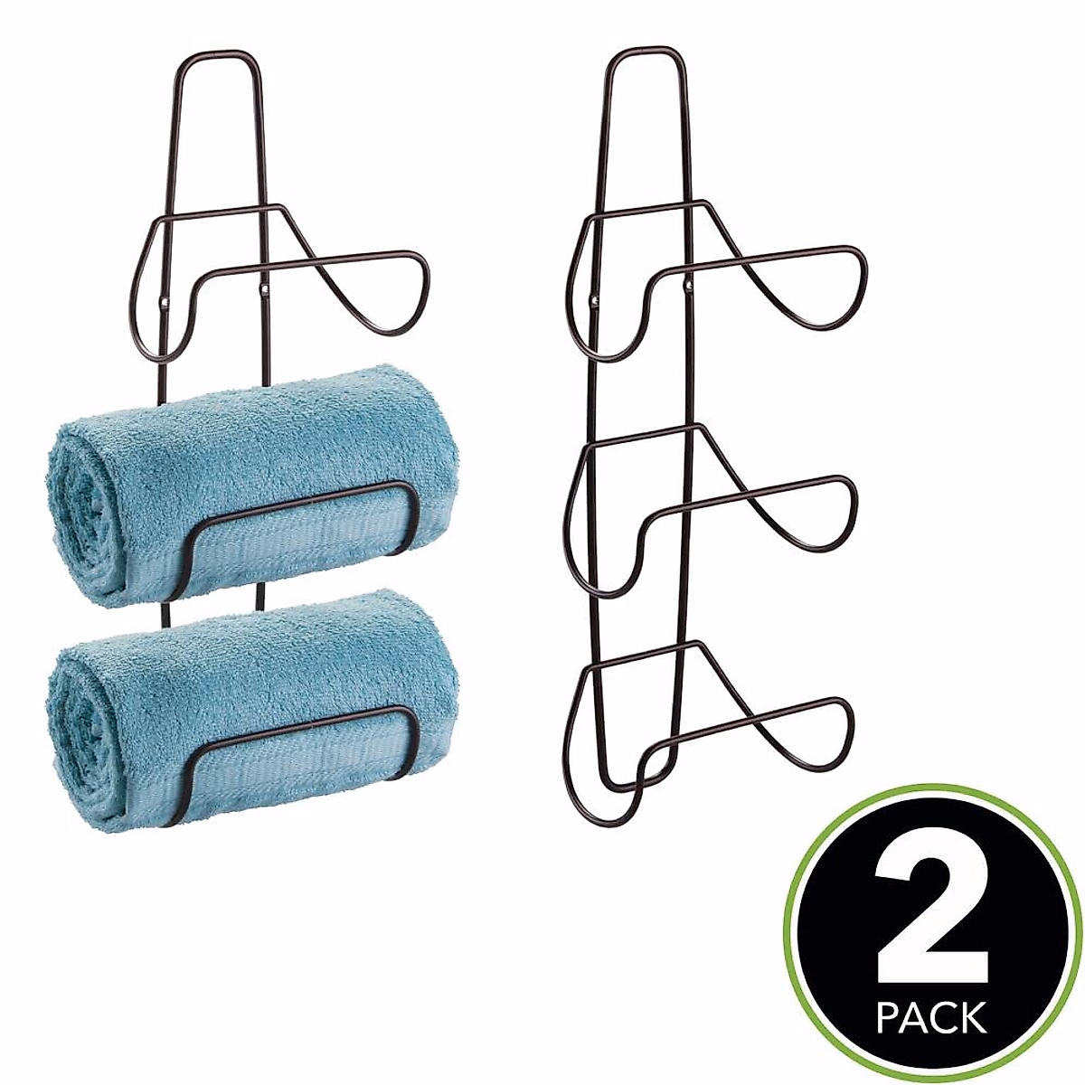 mDesign Metal Wall Mount 3 Level Bathroom Towel Rack Holder & Organizer - for Storage of Towels, Washcloths, Hand Towels, Robes - 2 Pack - Bronze