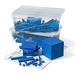 hand2mind Blue Plastic Interlox Connecting Base Ten Blocks Complete Set, Place Value Blocks, Counting Cubes for Kids Math, Math Manipulatives for Kids, Kindergarten Homeschool Supplies (Set of 322)
