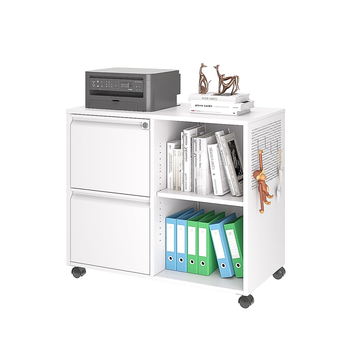 AFAIF Lateral File Cabinet, 2 Drawer File Cabinet with Lock, Printer Stand with Storage, Metal Mobile Filing Cabinet Home Office Organization Furniture for Letter/A4 Size Files