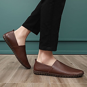 Men's Genuine Leather Loafer Shoes Slip On Soft Walking Driving Shoes,Dark Brown,44EU=10 M US