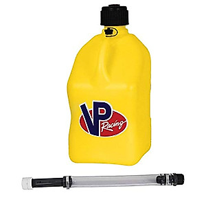 VP Racing Fuels Motorsport 5 Gallon Square Plastic Utility Jug Yellow & 14 Inch Hose