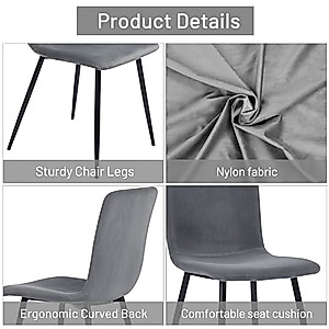 FurnitureR Scandinavian Dining Chairs Set of 4, Comfy Side Chair with Velvet Seat Sturdy Metal Legs for Kitchen Living Bedroom, Charcoal