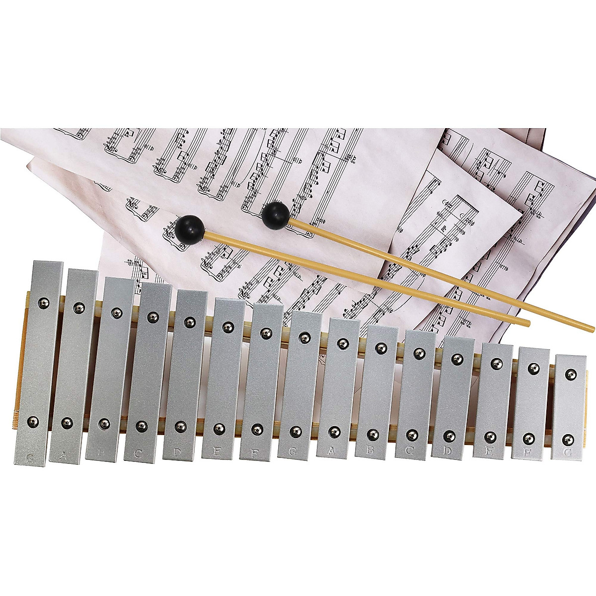 inTemenos Professional Diatonic Glockenspiel 15 notes - Metal Xylophone - 23 Sheet Music Songs, Stickers