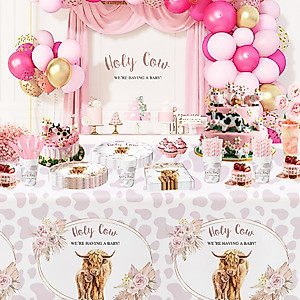 Xenorik Highland Cow Baby Shower Decorations Tableware - Holy Cow Baby Girl Party Supplies, Paper Plate, Cup, Napkin, Tablecloth, Cutlery, Boho Highland Cow Baby Shower Table Decorations | Serve 24