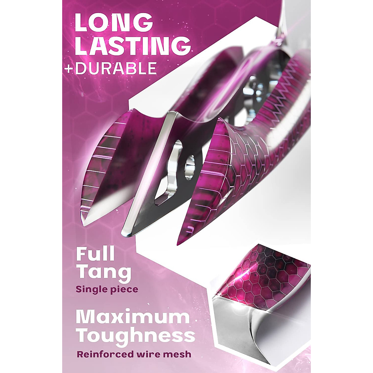 Dalstrong Chef Knife - 8 inch - Frost Fire Series - Frosted Amethyst Edition - HC 10CR15MOV Stainless Steel Kitchen Knife - Sand Blasted Frosted - Fuschia Honeycomb Handle - Sheath - NSF Certified