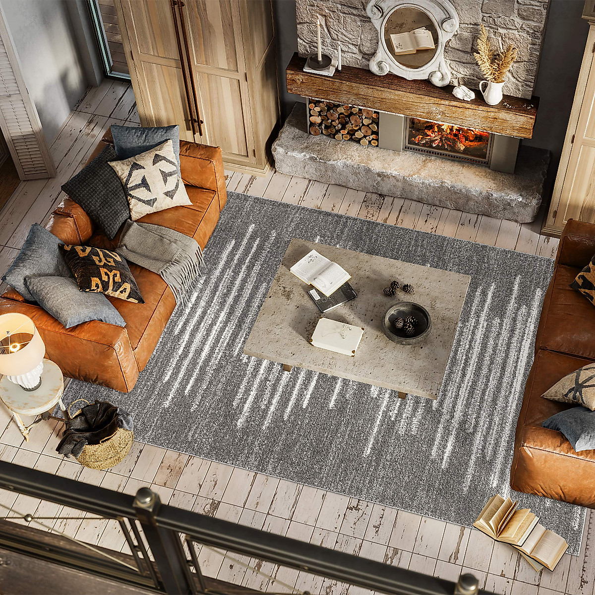 JONATHAN Y MOH205B-8 Aya Berber Stripe Geometric Indoor Farmhouse Area-Rug Bohemian Minimalistic Striped Easy-Cleaning Bedroom Kitchen Living Room Non Shedding, 8 X 10, Gray,Cream