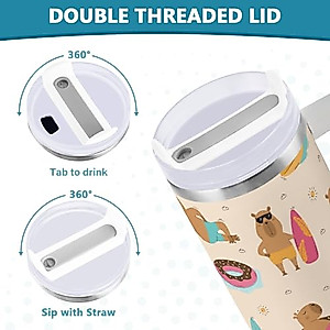 DIGTIA Stainless Steel Insulated Tumbler w/Handle & Straw, Capybara Swimming Ring Double Wall Vacuum Travel Coffee Mug Cup w/Lid, Leak-Proof Sports Summer Water Bottle,30oz