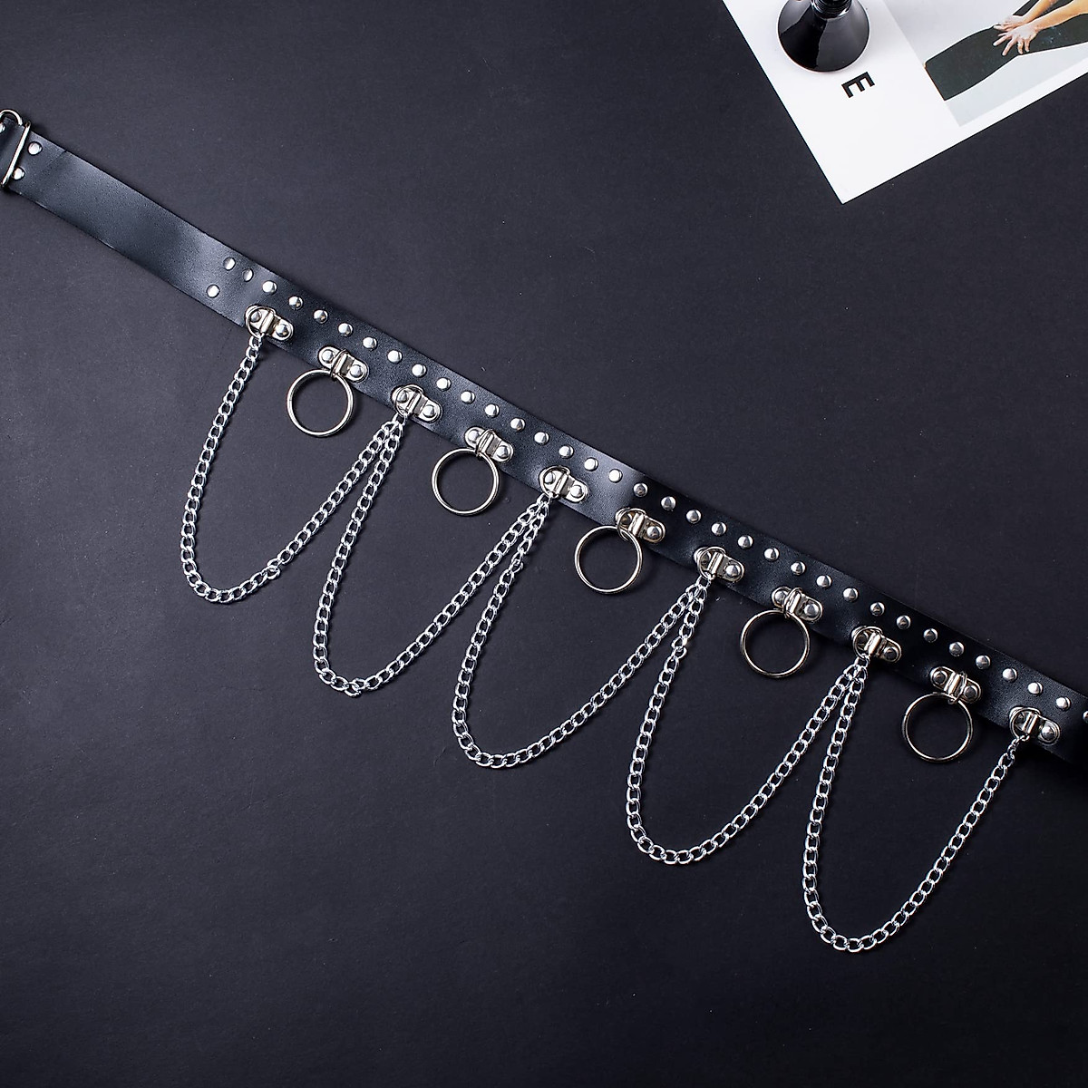 LOREMOW 2 Pcs Leather Waist Chain Belt for Women Punk Layered Waist Belly Chain Goth Body Chain Nightclub Party Body Jewelry Accessories