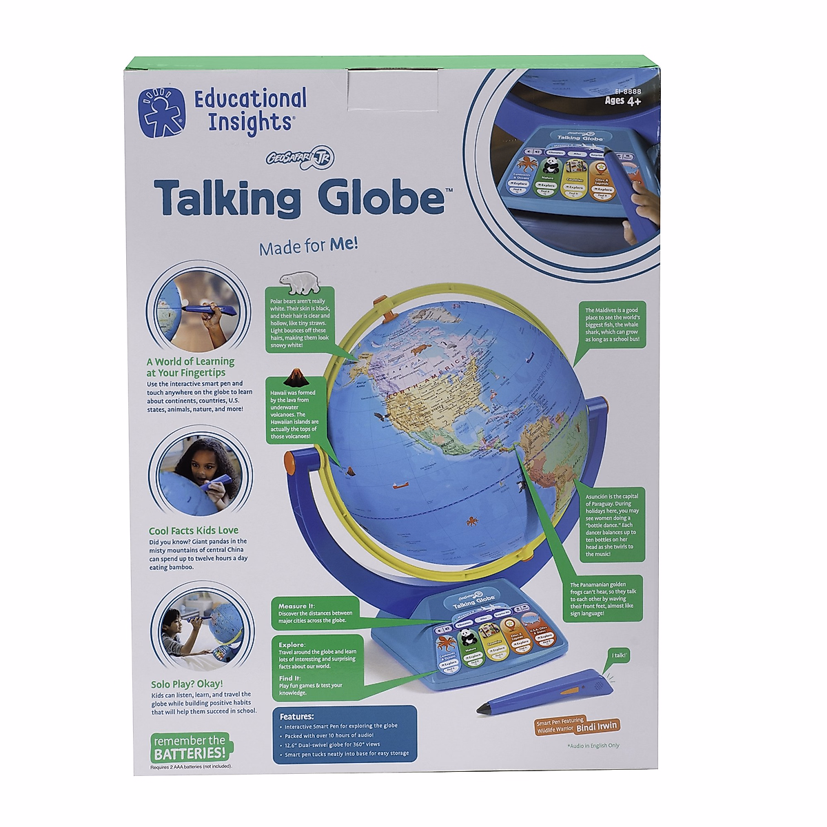 Educational Insights GeoSafari Jr. Talking Interactive Globe with Talking Pen for Kids, Featuring Bindi Irwin, Gift for Boys & Girls, Ages 4+